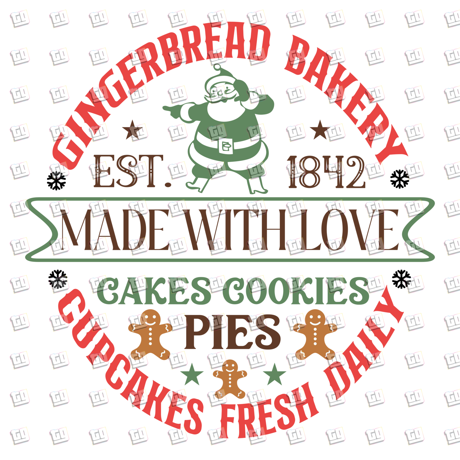 Gingerbread Bakery (Cookies, Pies, Cupcakes)- Holidays - DTF Transfer ...