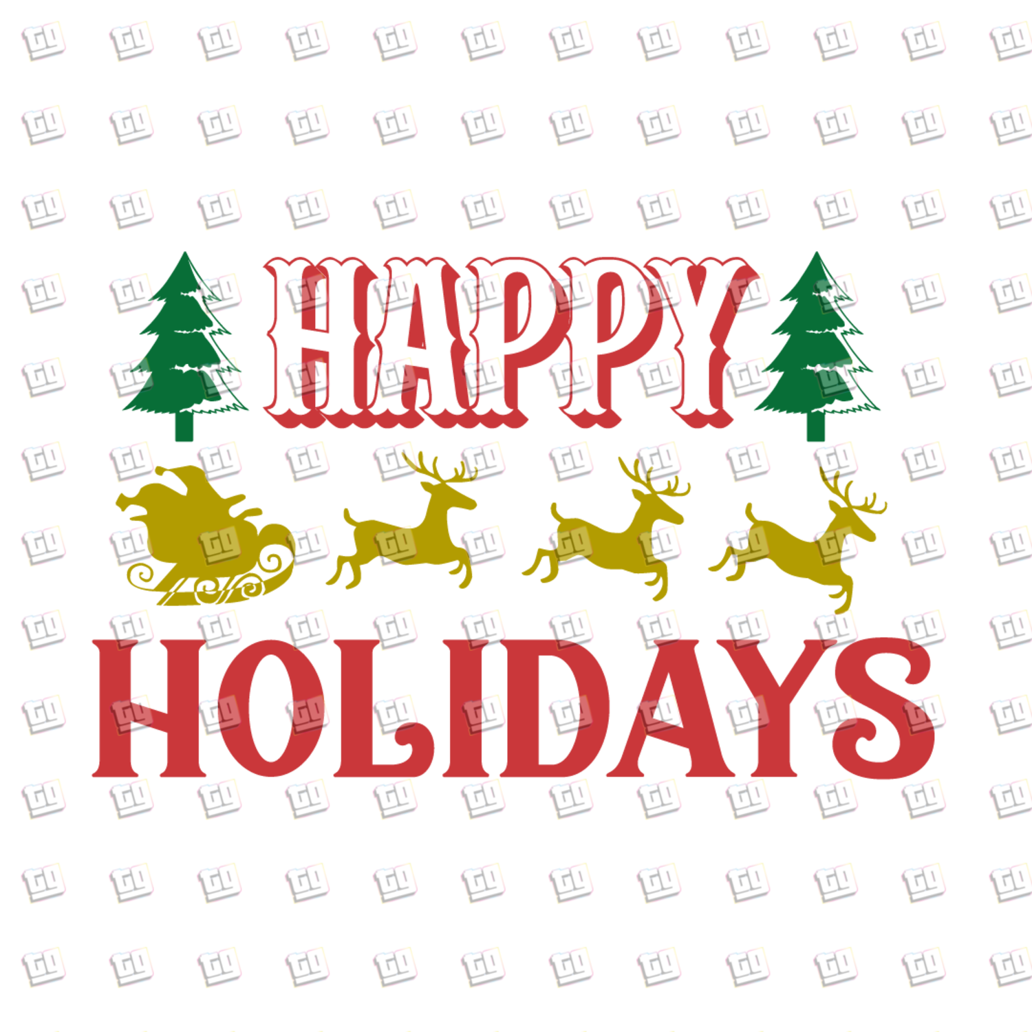 Happy Holidays (Christmas Tree, Santa Sleigh, Reindeer) - Holidays - D ...